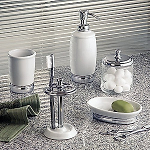 iDesign York Bathroom Vanity Glass Apothecary Jar for Cotton Balls, Swabs, Cosmetic Pads - Clear/Polished Lid,Small