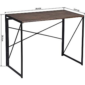 Amazon Brand - Coavas Simple Home Office Rectangular Folding Desk (No Assembly Required), Writing Computer Desk Space Saving Foldable Table, Brown, 19.7" D x 39.4" W x 28.3" H