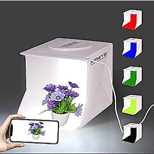 Mini Photo Studio Box, 9 x 9 Inches Shooting Tent Kit, Foldable Photography Booth With 2 x 20 LED Beads + 6 Colors Backdrops