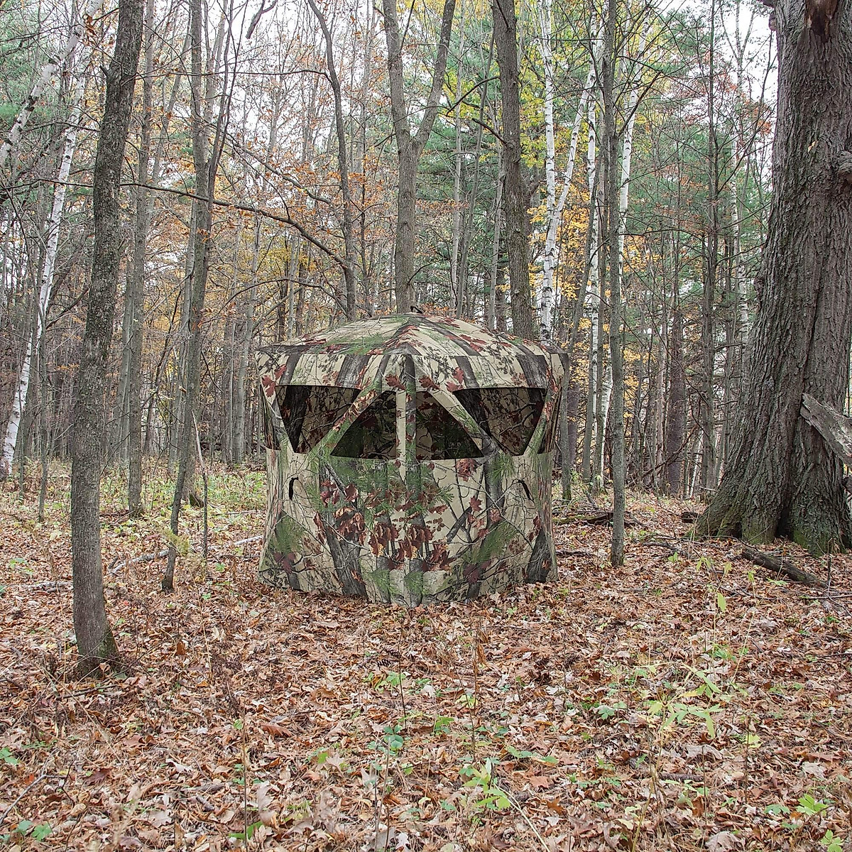 Barronett Blinds Radar Portable Lightweight Pop-Up 2 Person Ground Deer/Turkey Hunting Hub Blind with Rear and Mesh Windows, Backwoods Camo, 2 Pack