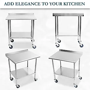 PALCHIO Stainless Steel Prep Table for Kitchen 30x24x34 - Food Prep Station with Backsplash, Shelf on Wheels for Commercial or Home Kitchen - Hotel, Restaurant Equipment with Cutting Board, Towel