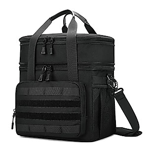 HSHRICH Tactical Lunch Box for Men, Double Deck Expandable Insulated Lunch Bag, Durable Waterproof Leakproof Cooler Bag for Adults Work, Outdoor, Picnic, Camping, 15L, Black