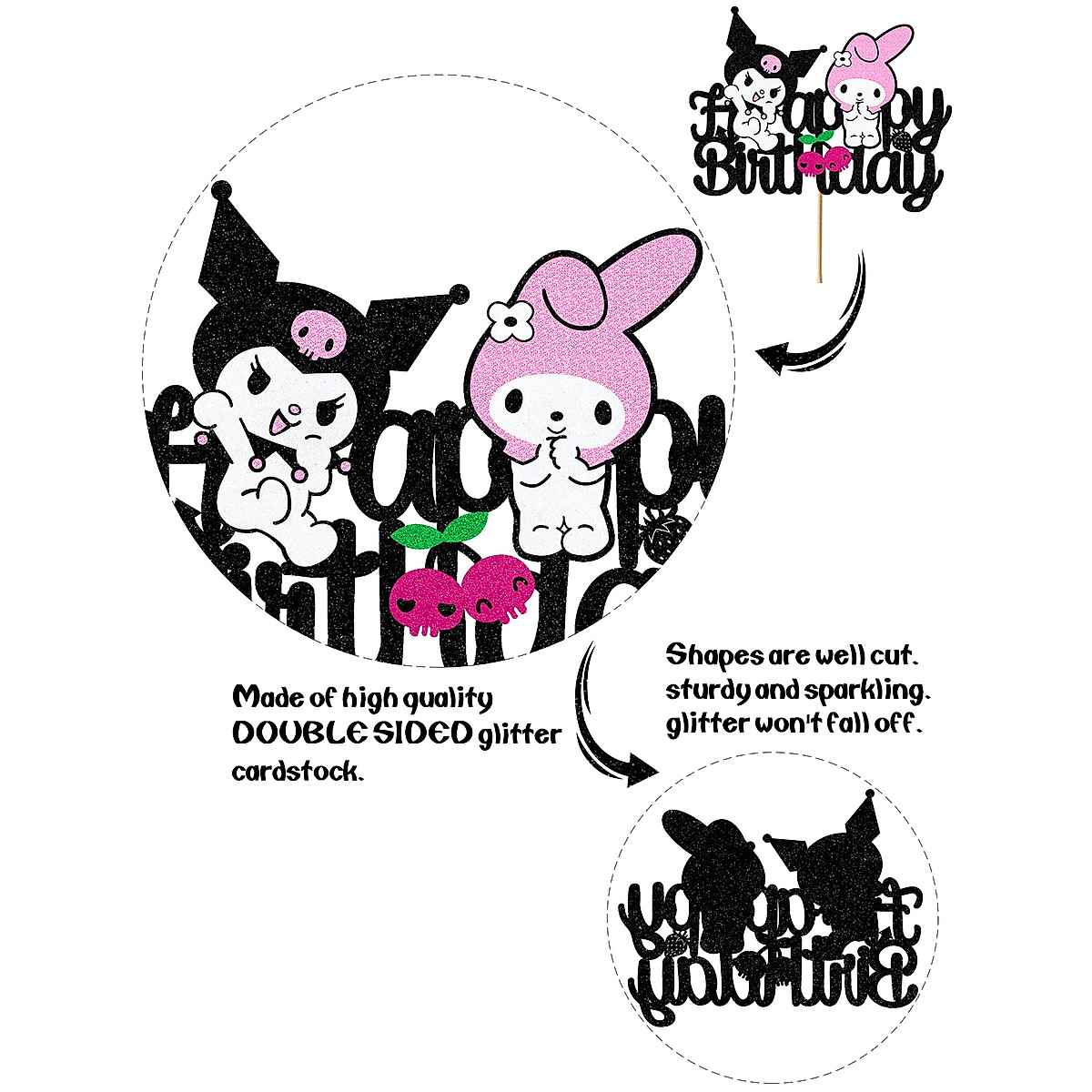 Cake Topper Glitter Kawaii Animals Birthday Cake Decorations for Girls Boys Kawaii Party Decorations Baby Shower Party Supplies