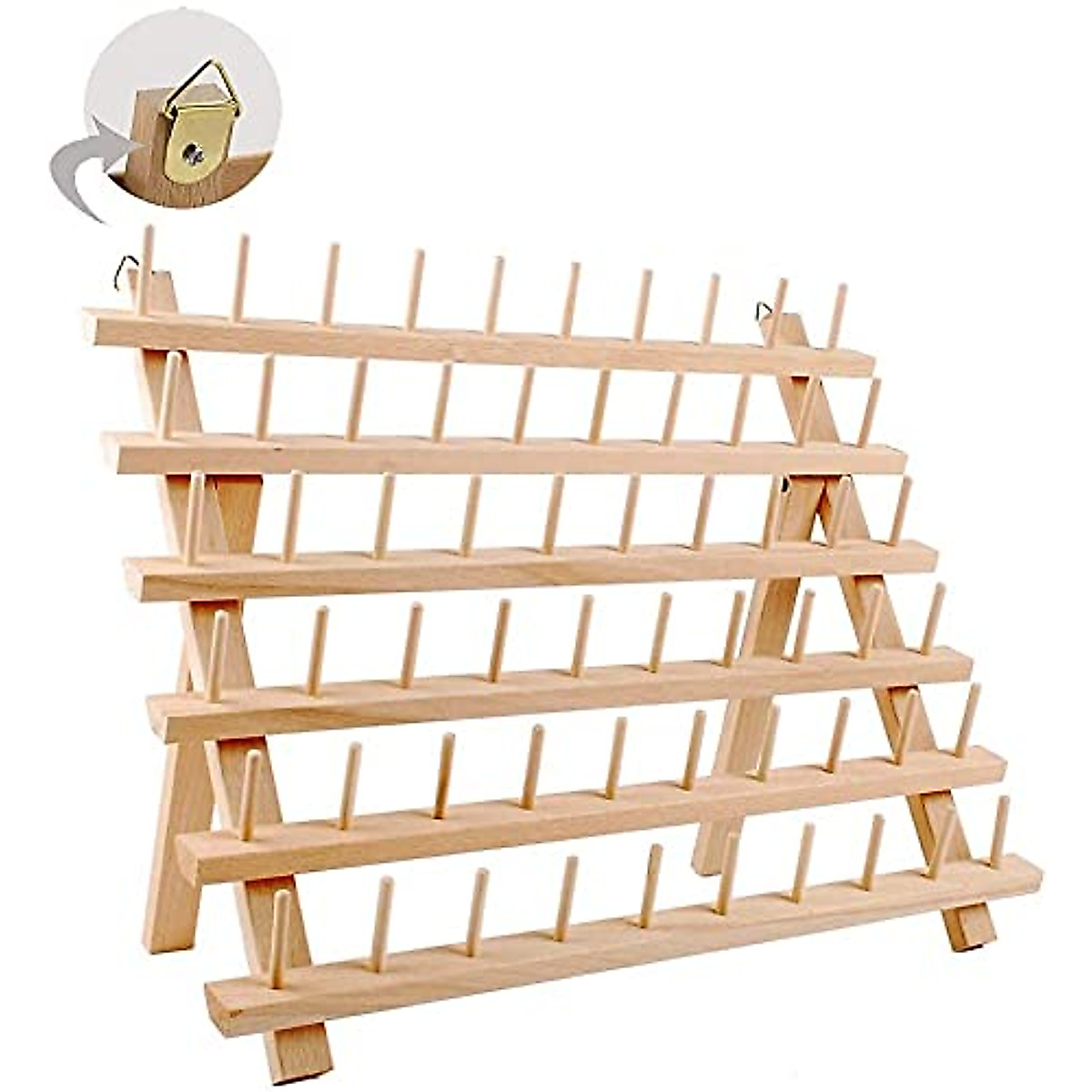 BAENRCY 4-Pack 60-Spool Wooden Thread Holder Sewing and Embroidery Thread Rack and Organizer Thread Rack for Sewing with Hook