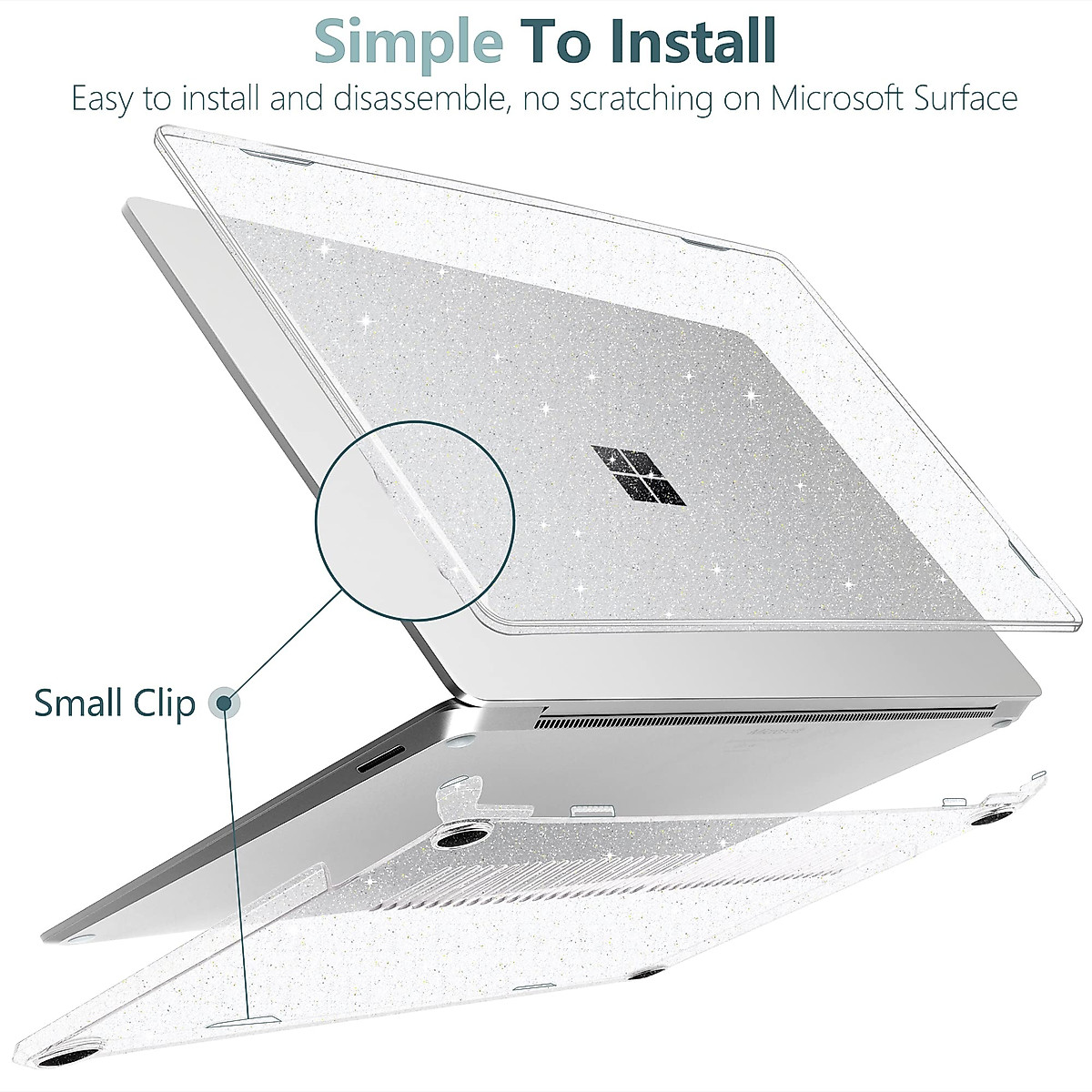 TWOLSKOO Case for 13.5" Microsoft Surface Laptop 5/4/3 with Alcantara Palm Rest Model 1950/1958/1867/1769, Protective Plastic Hard Shell & Keyboard Cover & Screen Protector & Dust Plugs, Star Clear
