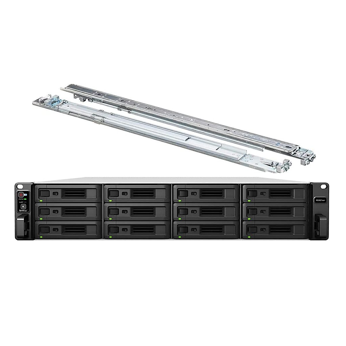 Synology RackStation RS3621xs+ NAS Server with Xeon 2.1GHz CPU, 64GB Memory, 192TB HDD Storage, 2 x 10GbE LAN Ports, DSM Operating System Bundle with Rail kit