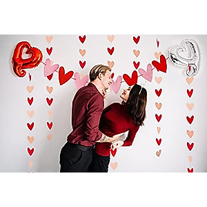 Valentines Day Decor, Heart Garland Love Banner Happy Valentines Day Banner Red Pink Glittery Heart Valentines Decorations Hanging Rustic Valentine Décor for Home Decor for Mantle Fireplace Wall