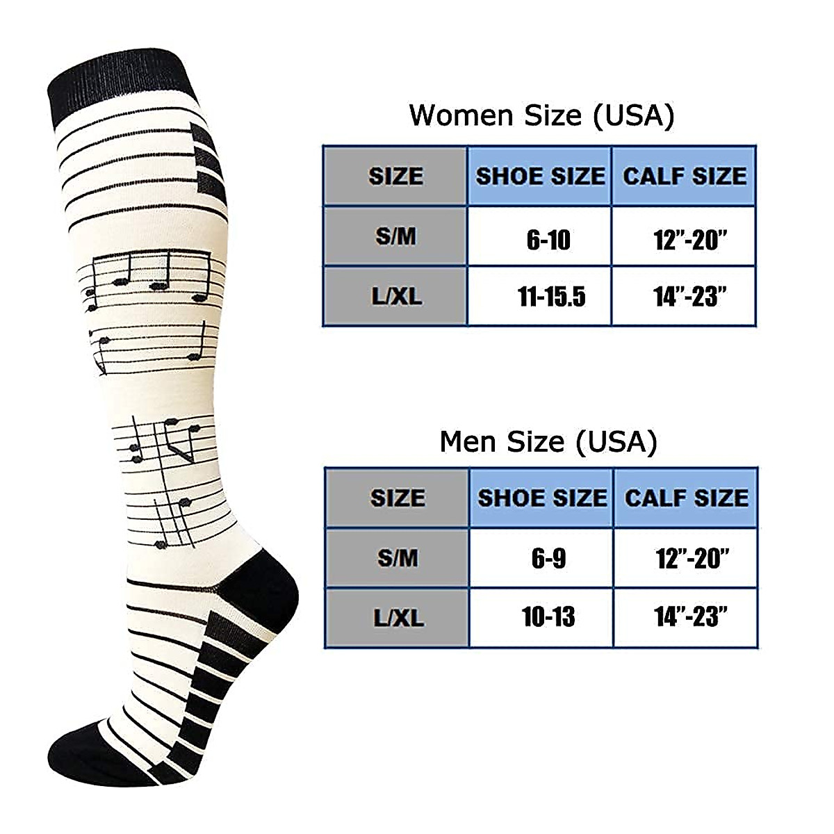 CTHH 7 Pairs Compression Socks for Women & Men Circulation Support Knee High Socks (08 White/Black/Grey/Piano, Small-Medium)
