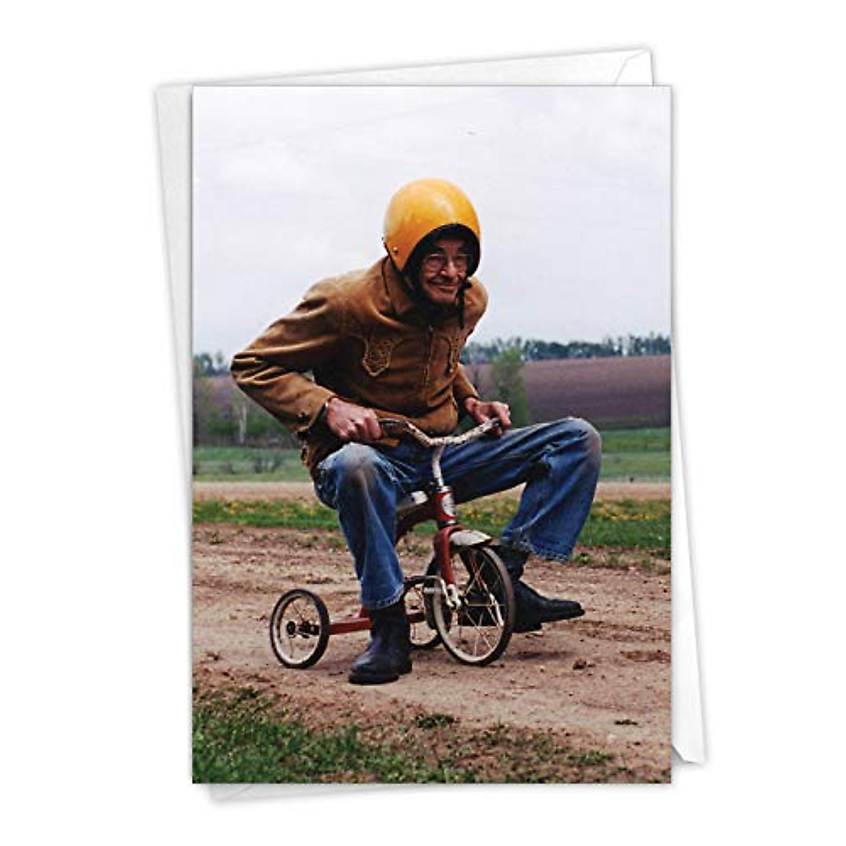 NobleWorks - 1 Happy Birthday Card with Envelope - Funny Photos, Birthday Humor Notecard - Senior Trike Ride C6435BDG