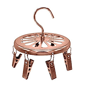 Drying Rack Portable Laundry Clothes Hanger Golden Stainless Steel Round Hanging with 8 Clips for Drying Socks, Hat, Pants, Baby Clothes, Bras, Masks, Underwear, Scarf, Gloves Hanger -Rose Gold