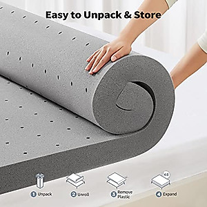 PERLECARE 3 Inch Mattress Topper Queen, Memory Foam Mattress Topper for Cooling Sleep, Bamboo Charcoal Infusion for Odor Absorption, CertiPUR-US Certified
