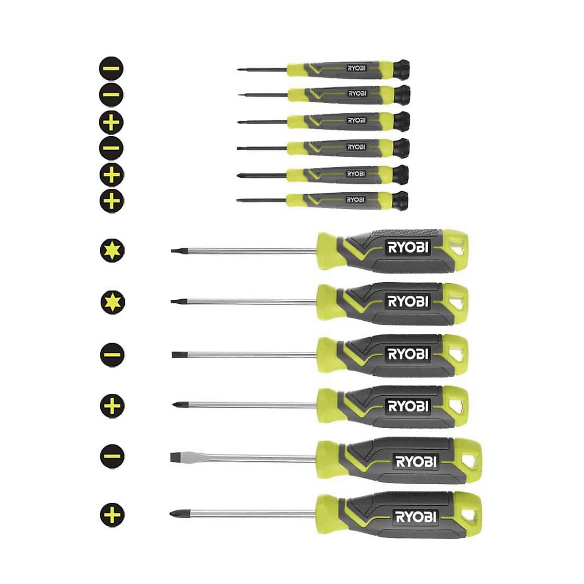 12-Piece Screwdriver Bundle with 6 Screwdrivers and 6 Precision Screwdrivers, Chrome Plated, Cushion Grip Handles, Magnetic Precision Fit Tip, Anti-Roll Body, Hang Hole and Buho Tool Pouch