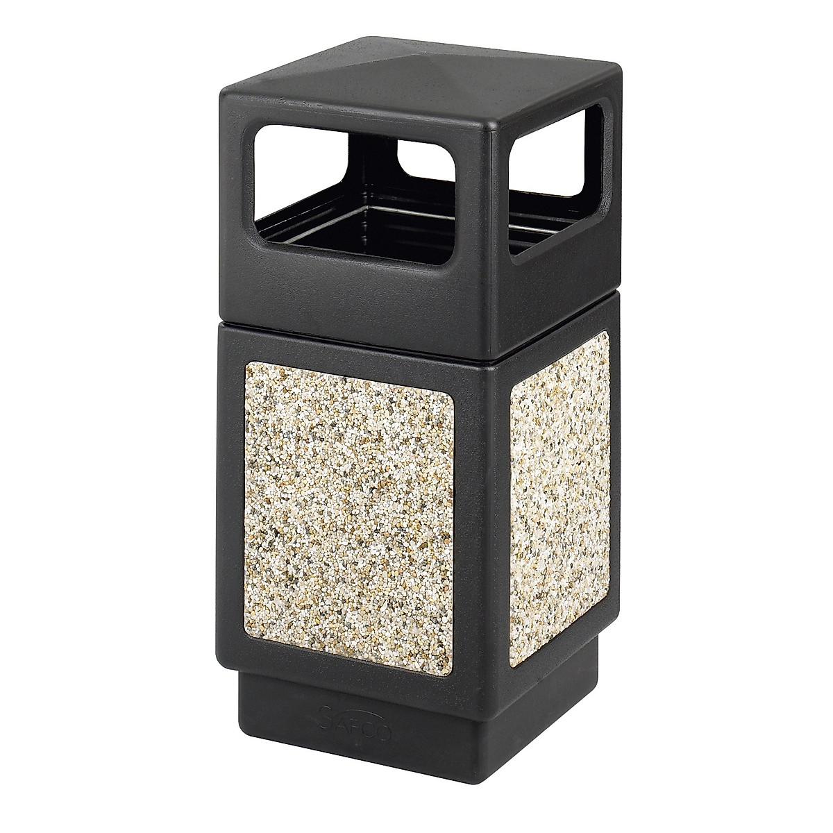 Safco Products Canmeleon Outdoor/Indoor Aggregate Panel Trash Can 9472NC, Black, Natural Stone Panels, Outdoor/Indoor Use, 38-Gallon Capacity