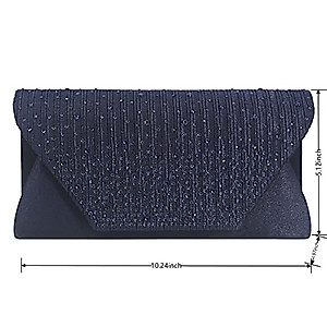 WIGUYUN Women Elegant Clutch Purse Rhinestones Pleated Wedding Clutch Handbag with Chain Formal Evening Bag Blue
