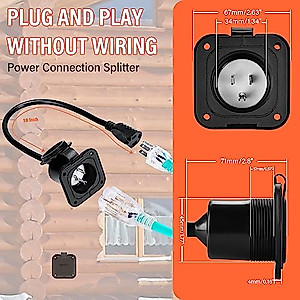 WELLUCK 15 Amp 125V AC Power Inlet Port Plug with Integrated 18" Extension Cord, NEMA 5-15 RV Flanged Inlet with Waterproof & Back Cover, 2 Pole 3-Wire Shore Power Plug for Boat