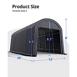KING BIRD 12' x 20' Heavy Duty Round Style Carport for SUV, Full-Size Truck and Boat, Anti-Snow Car Canopy Outdoor Boat Shelter with Reinforced Ground Bars