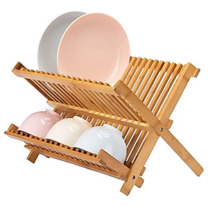 Lawei Collapsible Bamboo Dish Drying Rack - Plate Holder Dish Rack Cup Drying Strainer for Dish, Plate, Bowls, Cup