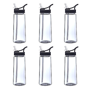 DISCOUNT PROMOS Plastic Sports Bottles with Spill Proof Lids 22 oz. Set of 6, Bulk Pack - Reusable, With Straw, Perfect for Gym, Outdoor Sports, Home, Office - Clear