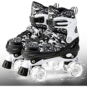 Kuxuan Skates Boys and Girls Camo Adjustable Roller Skates with Light up Wheels, Fun Illuminating Roller Blading for Kids Girls Youth - Medium