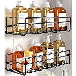 Coraje Adhesive Shower Caddy, [2-Pack] Shower Organizer, Large Capacity Rustproof Shower Shelves, Stainless Steel Bathroom Shower Organizer, Shower Shelf for Inside Shower, Black