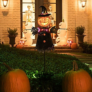 Solar Halloween Decorations Outdoor，Metal Scarecrow Shape Halloween Jack O' Lantern, Solar Pathway Stake Halloween Lights Decor for Garden, Patio, Yard and Farmhouse.