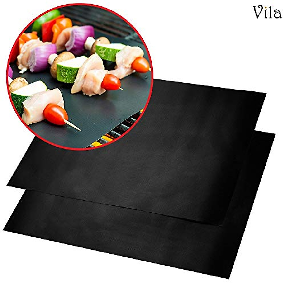 Vila Reusable BBQ Grill Mats, Temperature-resilient upto 500 Degrees Fahrenheit, Supports Charcoal Grills, Electric Ovens, Microwaves and Smokers, 2 Mats per Pack