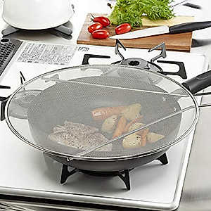 KUFUNG Splatter Screen for Frying Pan - Stops Almost 100% of Hot Oil Splash - Large 13" Stainless Steel Grease Guard Shield and Catcher (13 Inch, Black)