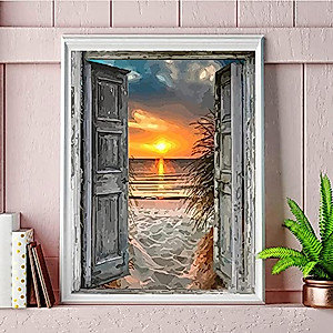 DOTZSO Door Diamond Painting Kits for Adults Diamond Art DIY Art Painting Wall Decoration for Gifts,DIY Painting for Adults' Paint-by-Number Kits Mosaic Making (12x16 Inches Beach Outside The)