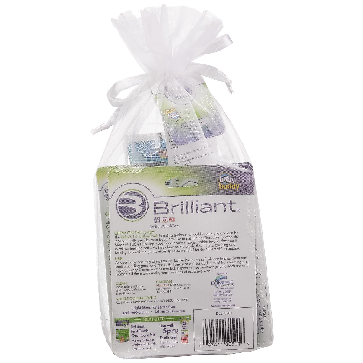 Brilliant Infant Oral Care Set by Baby Buddy, 5 PC, Includes Tooth Gel, Finger Toothbrush, Wipe-N-Brush, Baby's 1st Toothbrush, Baby Toothbrush, Silicone Bristle Toothbrush - Teethers, Green