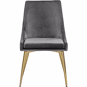 Meridian Furniture Karina Collection Modern | Contemporary Velvet Upholstered Dining Chair with Sturdy Metal Legs, Set of 2, 19.5" W x 21.5" D x 33.5" H, Grey