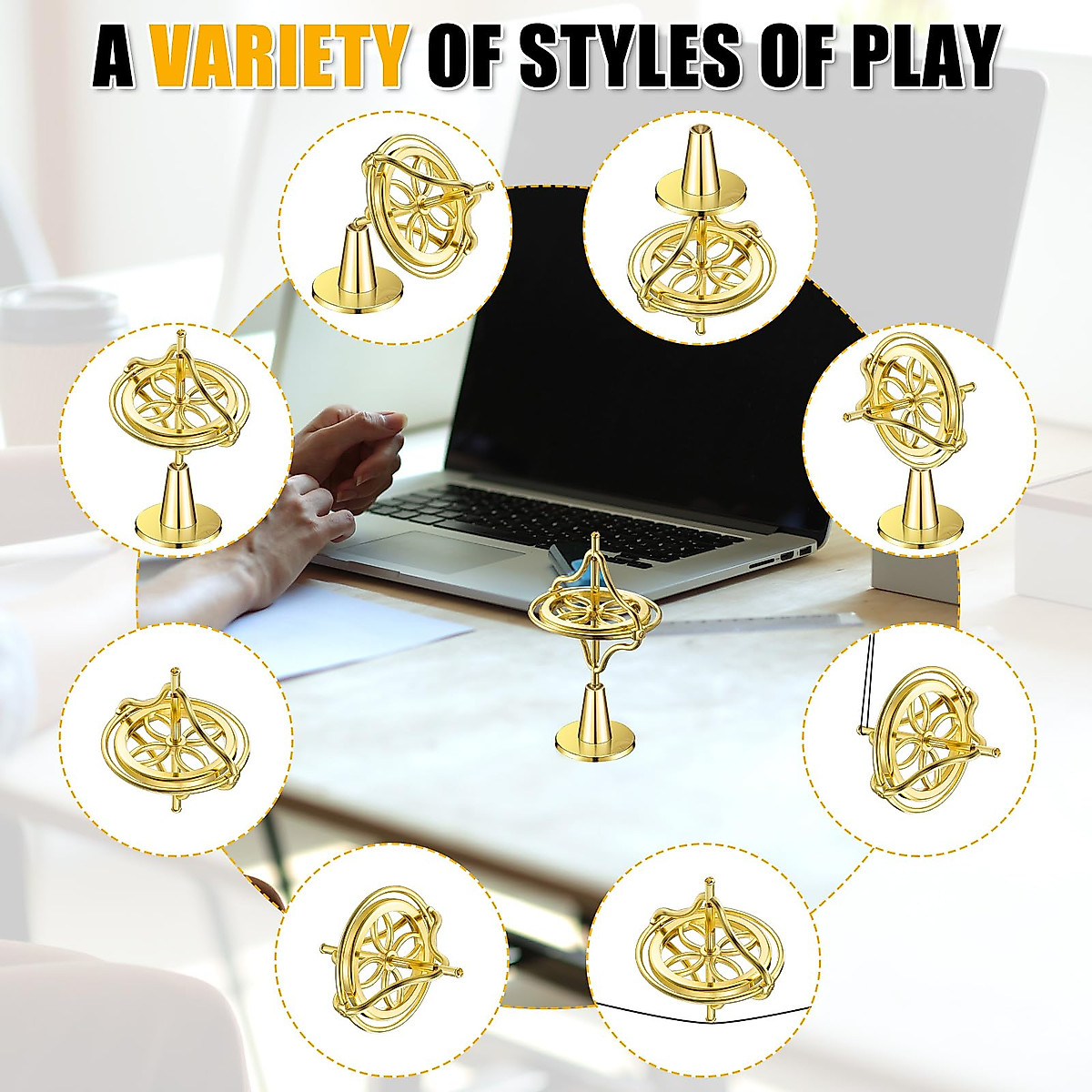 meekoo 2 Packs Gyroscope Toys Metal Anti Gravity Gyroscope Colorful Precision Top Gyroscope for Christmas Educational Gifts(Gold)