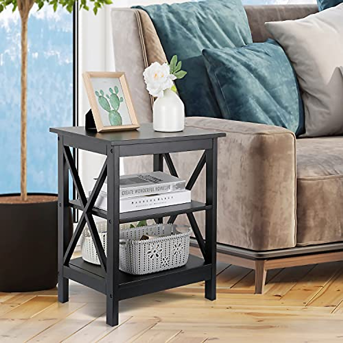 ZENY Nightstand Sofa Side Table End Table with 3-Tier Storage Shelf for Living Room, Bedroom, Office, Apartment, Easy Assembly, Black