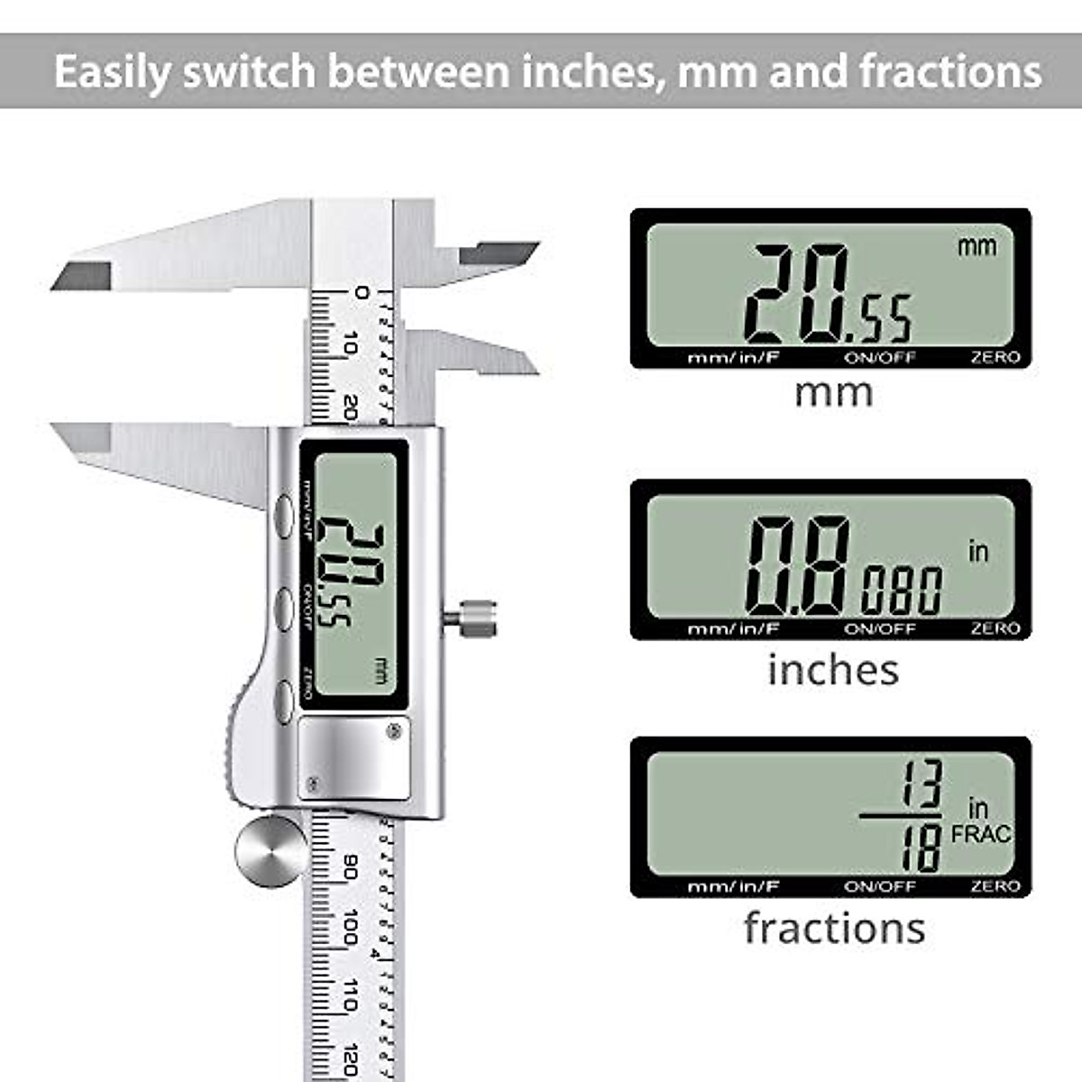 Proster Digital Vernier Caliper 6inch/150mm + 32 Feeler Gauges Dial Calipers Electronic Caliper Fractions/Inch/Metric Calipers Measuring Tool for Length Width Depth Inner/Outer Diameter