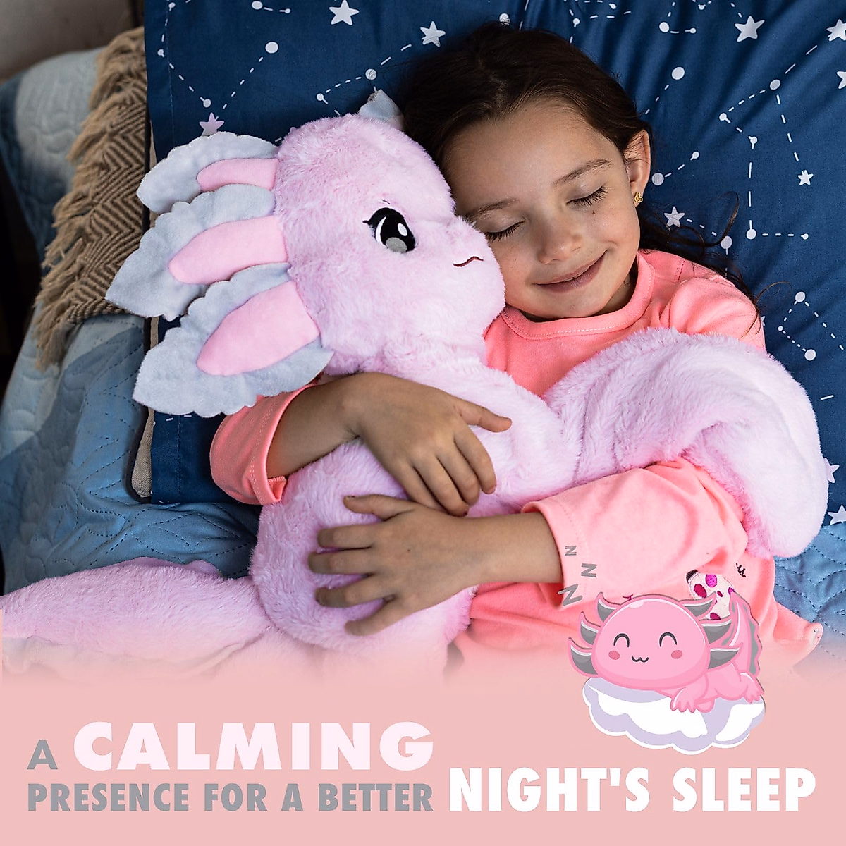 Huggle Healers Weighted Stuffed Animals for Adults, Teens and Kids - 40 Inch Long Plush Arms Pink Stuffed Animal for Hugs - 4.5lb Axolotl Plushies - Ula Axolotl