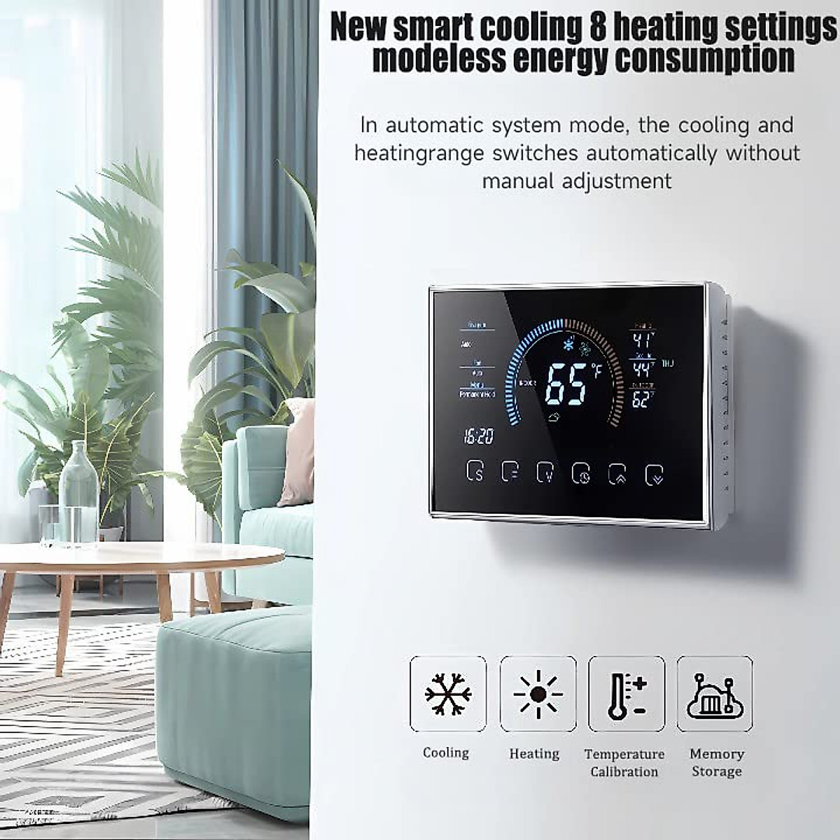 Creawonlas WiFi Thermostat for Home Heat Pump Suitable for Air and Ground Energy Heat Pumps, Programming Thermostat Voice Control Compatible with Alexa Google Home, C-Wire Adapter Included