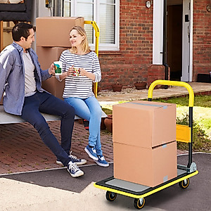 Goplus Folding Platform Cart, 330LBS Rolling Flatbed Cart Hand Platform Truck Push Dolly for Loading, Yellow