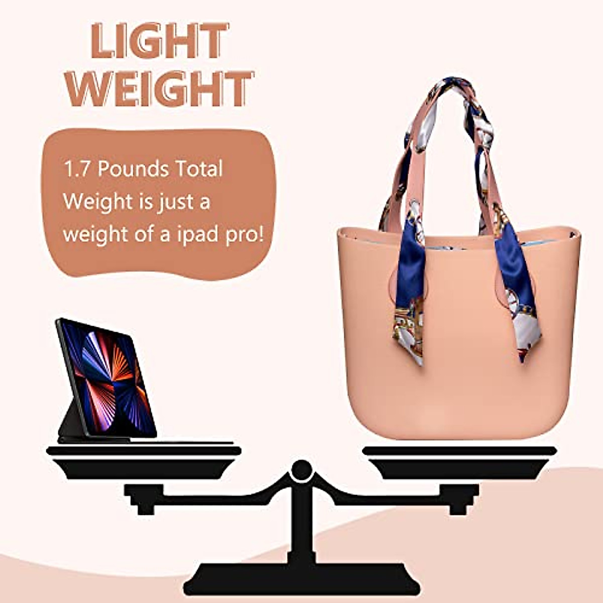 Carfany Small Beach Bag With Zipper Washable Rubber Tote Bag For Women Pink