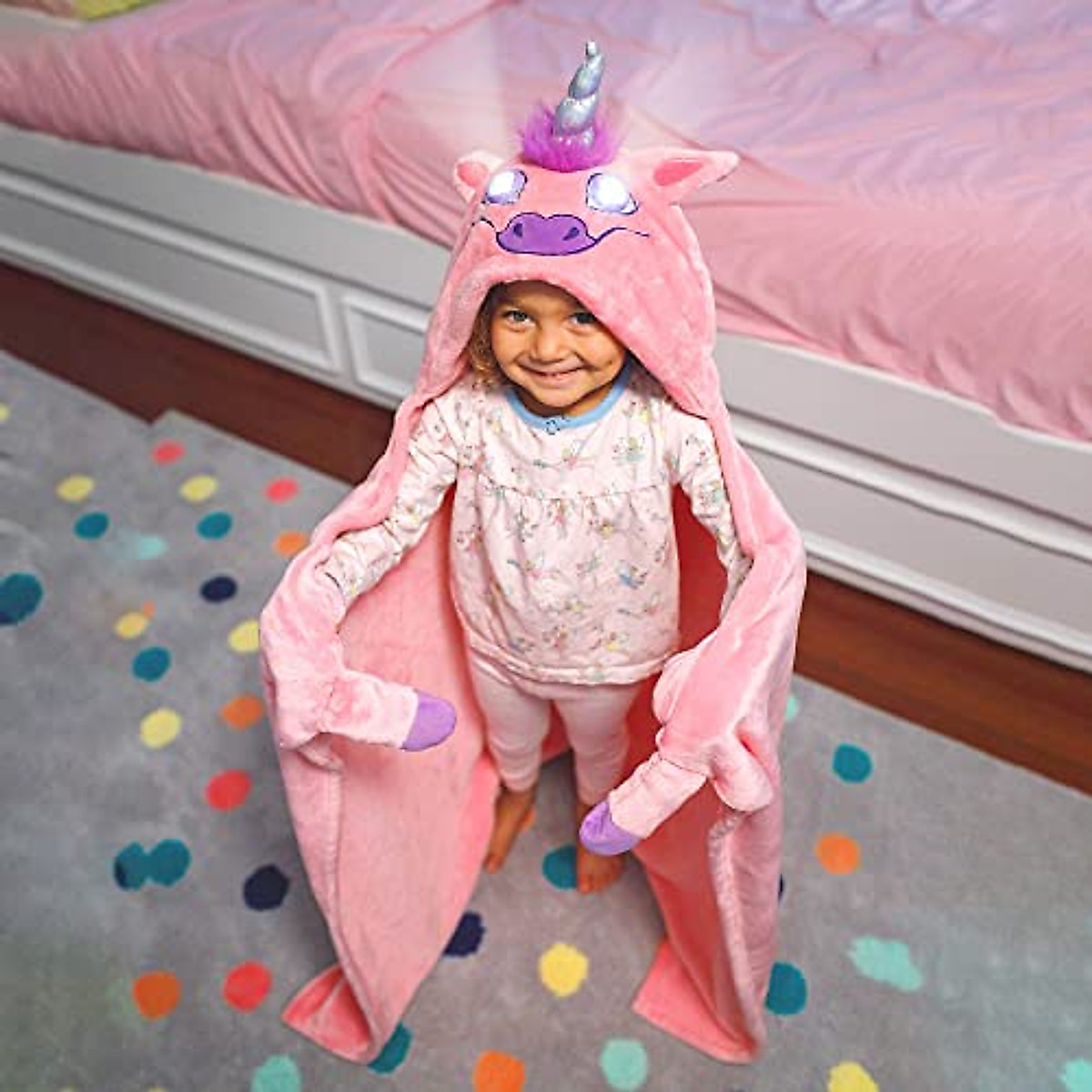 Bright Eyes Blanket 2023 Version Super Soft Blanket for Kids with LED Lights - Hooded Blanket, Robe, Comfy Throw Blanket, Unicorn; Warm Fuzzy Blanket, Animal Blanket, Machine Washable