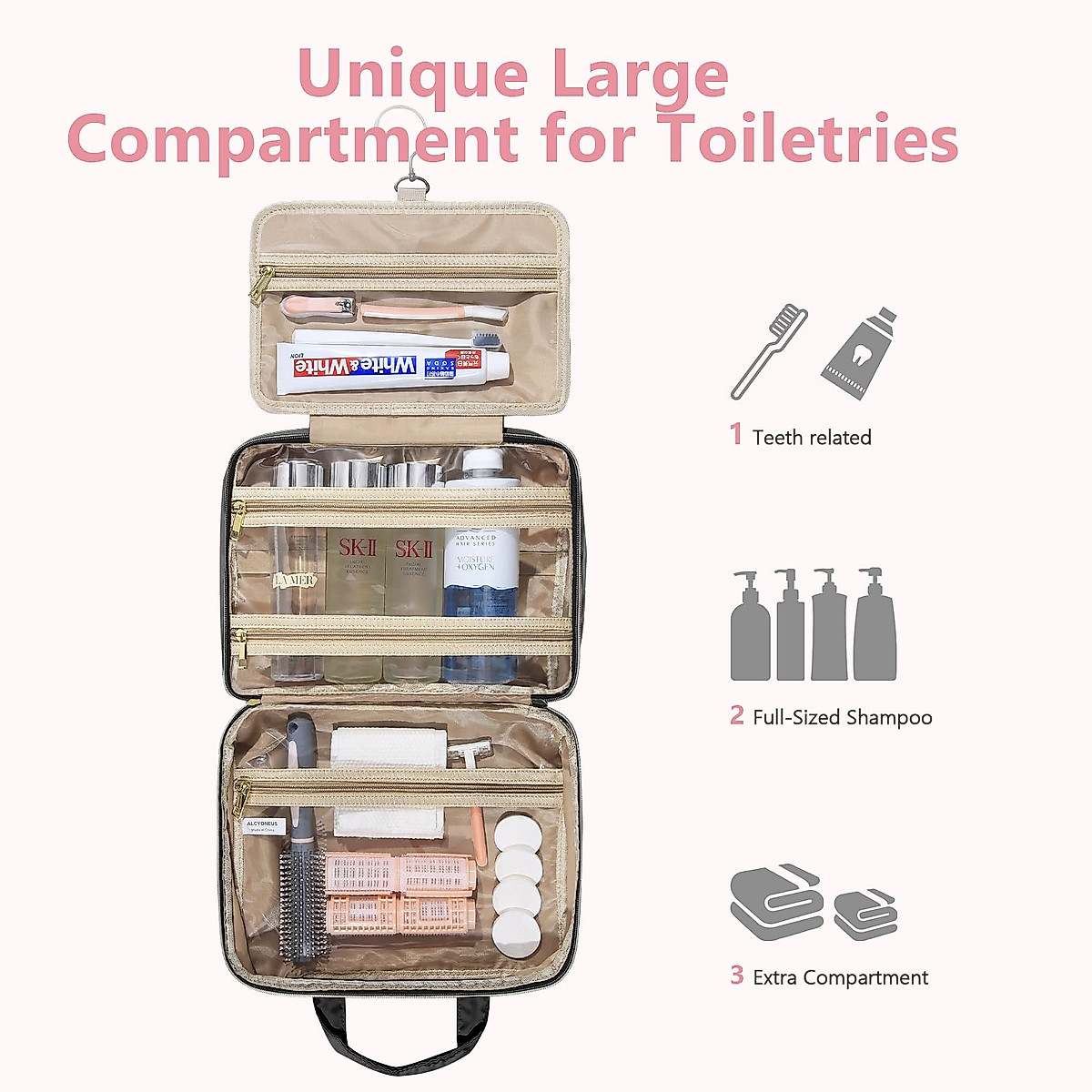 urophylla Detachable Travel Toiletry Bag for Women - Large Toiletry Bags for Traveling Women - Hanging Makeup Cosmetic Bag, Organizer for Travel Accessories Cruise Essential - Travel Size Toiletries