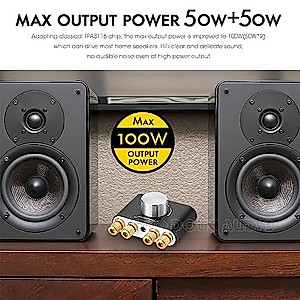 Nobsound Mini Bluetooth 5.0 Power Amplifier, Stereo Hi-Fi Digital Amp 2.0 Channel 50W×2 with AUX/USB/Bluetooth Input, Wireless Audio Receiver, PC Sound Card with Power Supply (Black)