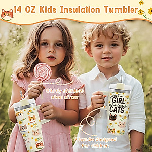 Cat Lover Gifts, 14oz Cat Tumbler With Handle for Kids, Gifts for Cat Lover Girls, Valentines Day Cat Gift for Women Girls, Cat Stainless Steel Tumblers, Just A Girls Who Lovers Cats Mug