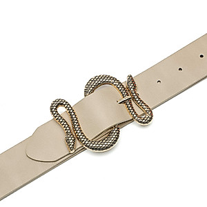 MORELESS Designer Belts for Jeans Women Leather Belt with Snake Buckle Beige X-Smal