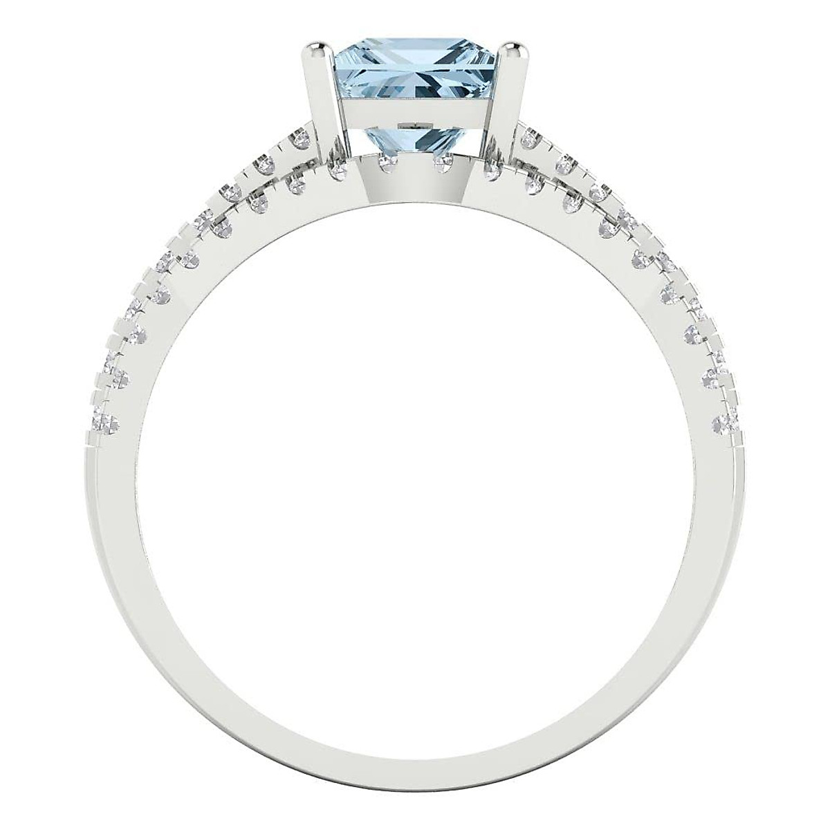 Clara Pucci 2.01ct Princess Cut Solitaire Natural Light Aquamarine Engagement Promise Anniversary Bridal Ring Band set 14k White Gold 7.5