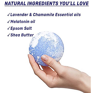 Sleep Melatonin Bath Bombs Lavender Chamomile Essential Oils Calming Natural Bubble Bath Shower Fizzies Spa Gifts Set Mother's Birthday Christmas Women Perfect Stocking Stuffers