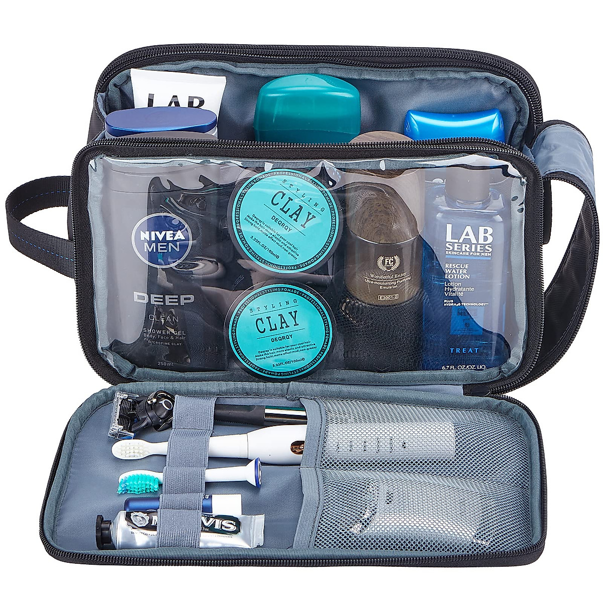 ZEEMO Toiletry Bag for Men, Extra Large Water-resistant Dopp Kit with Double Side Full Open Design, Shaving Bag for Toiletries and Shaving Accessories for Long Travel, Black