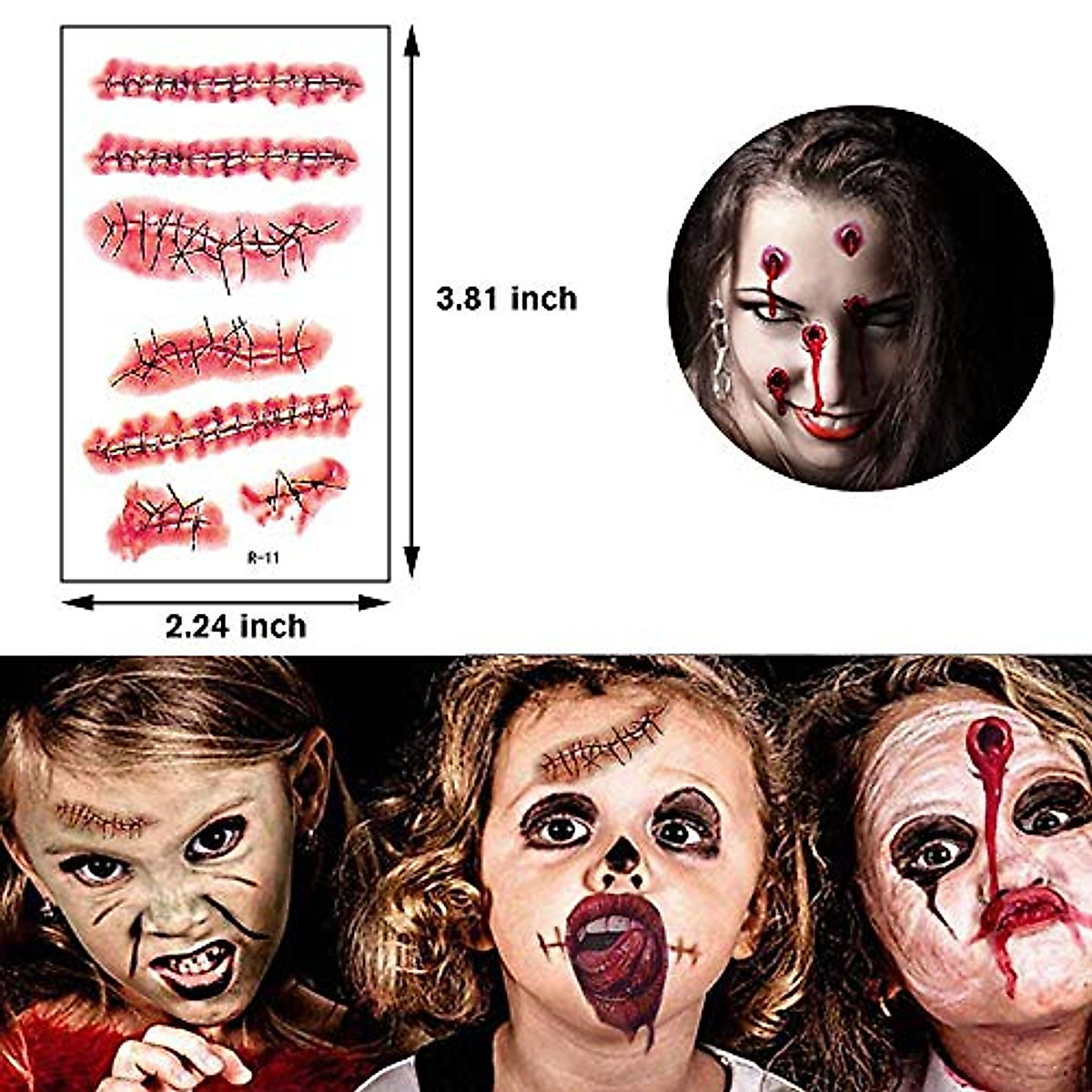 300+ Pieces Halloween Scar Tattoos Temporary for Costume Cosplay Props/Accessories - Vampire Zombie Party Supplies Decorations Realistic Bloody Fake Injury Wound Body Sticker Tattoo(48 Sheets)