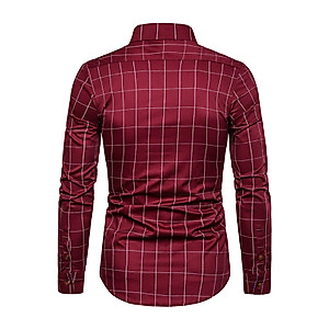 Men's Striped Wrinkle Free Dress Shirt Regular Fit Button Down Shirts Plaid Solid Slim Fit Long Sleeve Shirts (Red,5X-Large)