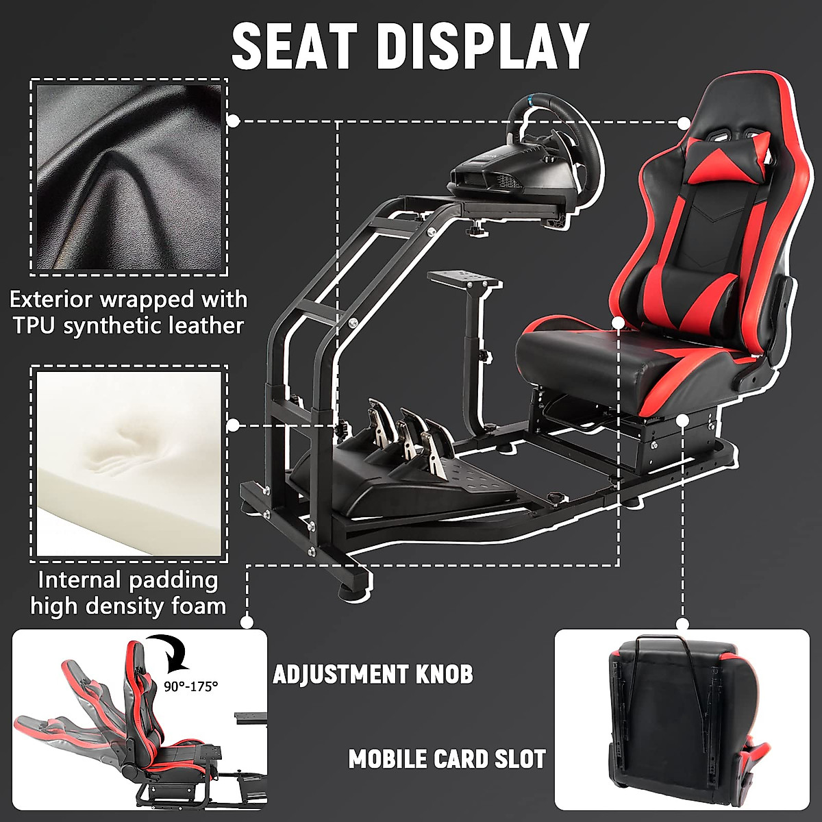 Gazzyt Racing Simulator Cockpit Stand with Red Racing Chair Adjustable Racing Wheel Stand fit for Logitech G27 G29 G920, Thrustmaster T300 T300RS T248, Without Wheel Pedal and Shifter