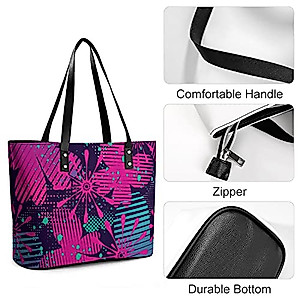 Womens Handbag Floral Butterfly Pattern Leather Tote Bag Top Handle Satchel Bags For Lady