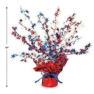 Beistle Metallic Plastic USA Patriotic Star Gleam ‘N Burst Centerpiece – American 4th Of July Decorations , Red White and Blue